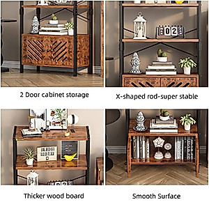 YQ FUNLIS Tall 3-Tier Bookshelf with Doors,Wooden Bookcase with Storage,Standing Display Storage Cabinet Shelves Rustic Bookcase for Home Living Room Bedroom Office