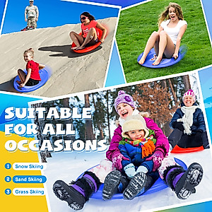 27” 2 Pack Snow Sled for Kids Heavy-Duty Downhill Plastic Sled Cold Resistant Toboggan Sled Outdoor 1-2 Rider Snow Sleds for Adults Durable Saucer Sleds with 2 Handles Round Sled Discs for Winter