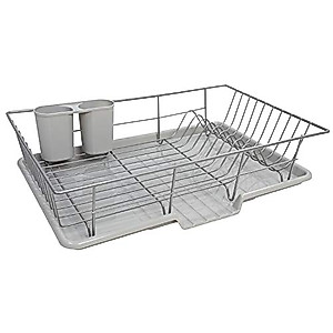 Sweet Home Collection 3 Piece Dish Drainer Rack Set, 12" x 19" x 5", Silver