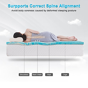 MUUEGM 4 Inches Memory Foam Mattress Topper Full Size,Gel Infused Memory Foam Cooling Ventilated Breathable Blue Mattress Pad Back Pain Relief