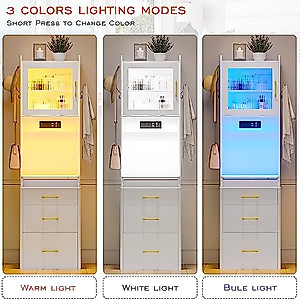 JDPAG Vanity Desk with Mirror and Lights, Makeup Vanity Table with Jewelry Cabinet and Cushioned Stool, Dressing Table Writing Desk with 3 Color Lighting Modes, Vanity Set for Bedroom, White