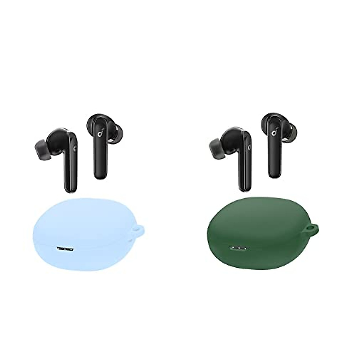 2 Pack DAYJOY Soft Rubber Silicone Protective Case Cover Compatible with Anker Soundcore Life P3 Earphone, Protective Skin Sleeve with Key Chain for Soundcore Life P3 (Sky Blue+Green)