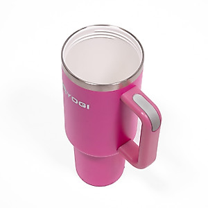 YOGI Ceramic Lined Tumbler with Handle and Straw Lid, Stainless Steel Travel Mug & Water Tumbler, Vacuum Sealed Cup with Handle - 40oz Fuchsia