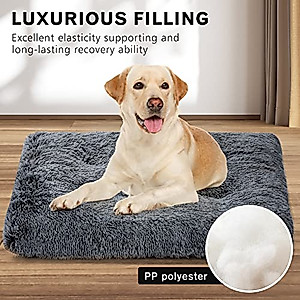 Dog Bed,Crate Pet Bed Kennel Pad,Soft Plush,Comfortable Dog Bed,Washable,Suitable for Medium & Large Dogs(Dark Grey)