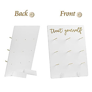 Rmeosye Donut Wall Display Stand Reusable Donut Holder Board Rustic Wood Doughnut Food Buffet Display for Wedding, Baby Shower, Bridal Shower, Birthday Party Treat Yourself Fits 9 Donuts (White)