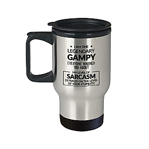 Whizk Gampy Travel Mug Gifts - Funny Dear Grandpa Grandfather Best Grandparents Fathers Day Christmas Love Men - My Level of Sarcasm 14 oz Stainless Steel Insulated Tumbler TSA0166