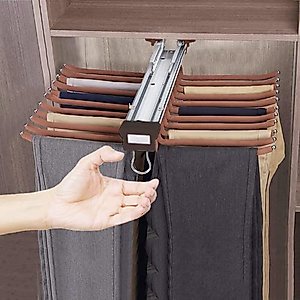 Nisorpa Pull Out Trousers Rack Double-Row 22 Arms Steel Pants Rack Closet Pull Out Pants Organizers Top Mounted Trousers Rack Space Saving for Cloakroom Wardrobe Bedroom, 23.4x18x5.7 Inch (Brown)