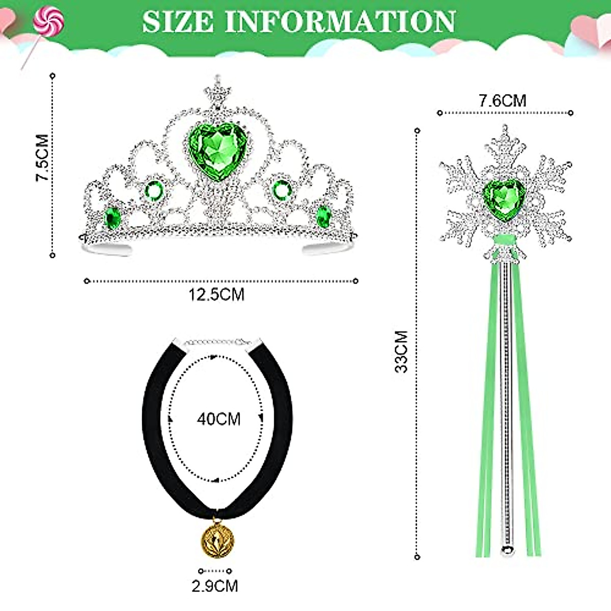 Vicloon Princess Dress Up Accessories, 3 Pcs Elsa Dress Up Set for Toddler Girls with Elsa Crown,Wand,Gift Sets for Little Girls Christmas Party Cosplay Set for 3+ Years Old
