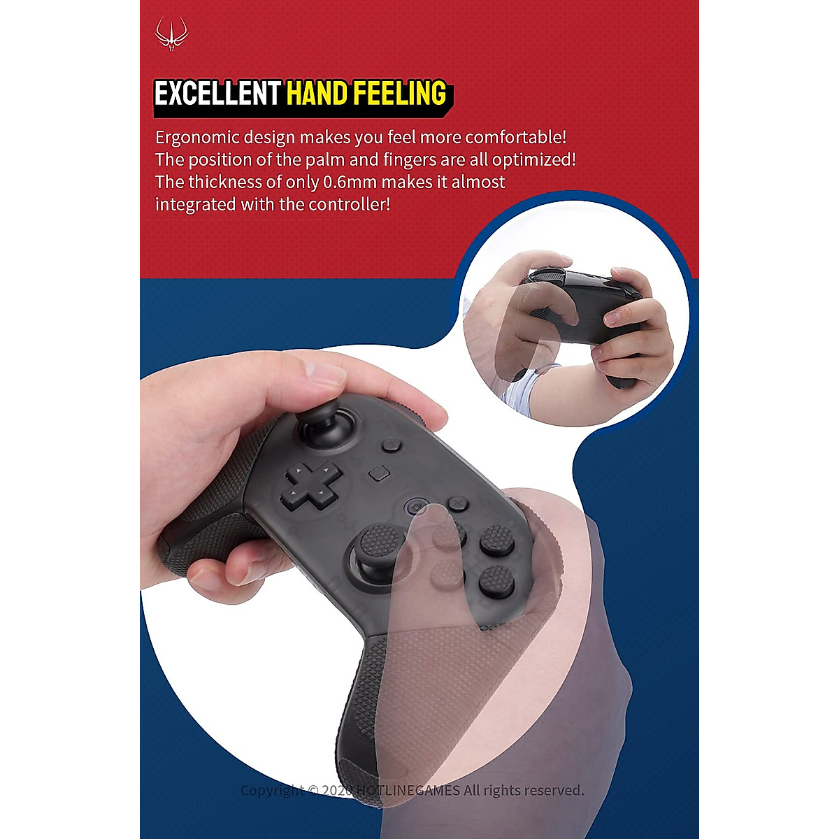 HOTLINEGAMES 2.0 Plus Controller Grip Compatible with Switch Pro Controller Grips Tape, Anti-Slip, Sweat-Absorbent, Easy to Apply (Handle Grips+Buttons+Triggers (20PCS))
