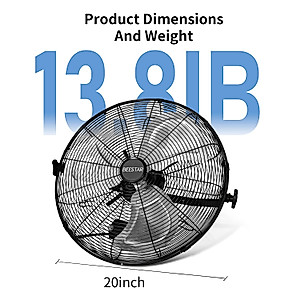 BEESTAR 18 inch High Velocity Wall Mount Fan,Industrial Fan with 3 Speed Commercial Ventilation,Easy Operation and 270 Degree Tilting,Metal Fan for Warehouse,Greenhouse, Workshop and Basement