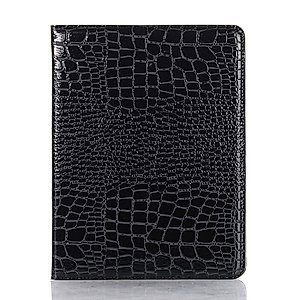 iPad Pro-6/5/4/3 (11'') Case for Women, iPad Air-6th (11'') Air-5th Air-4th (10.9'') Case, DMaos Crocodile Synthetic Leather Folio Smart Cover with Card Pencil Holder, Auto Sleep Wake - Black