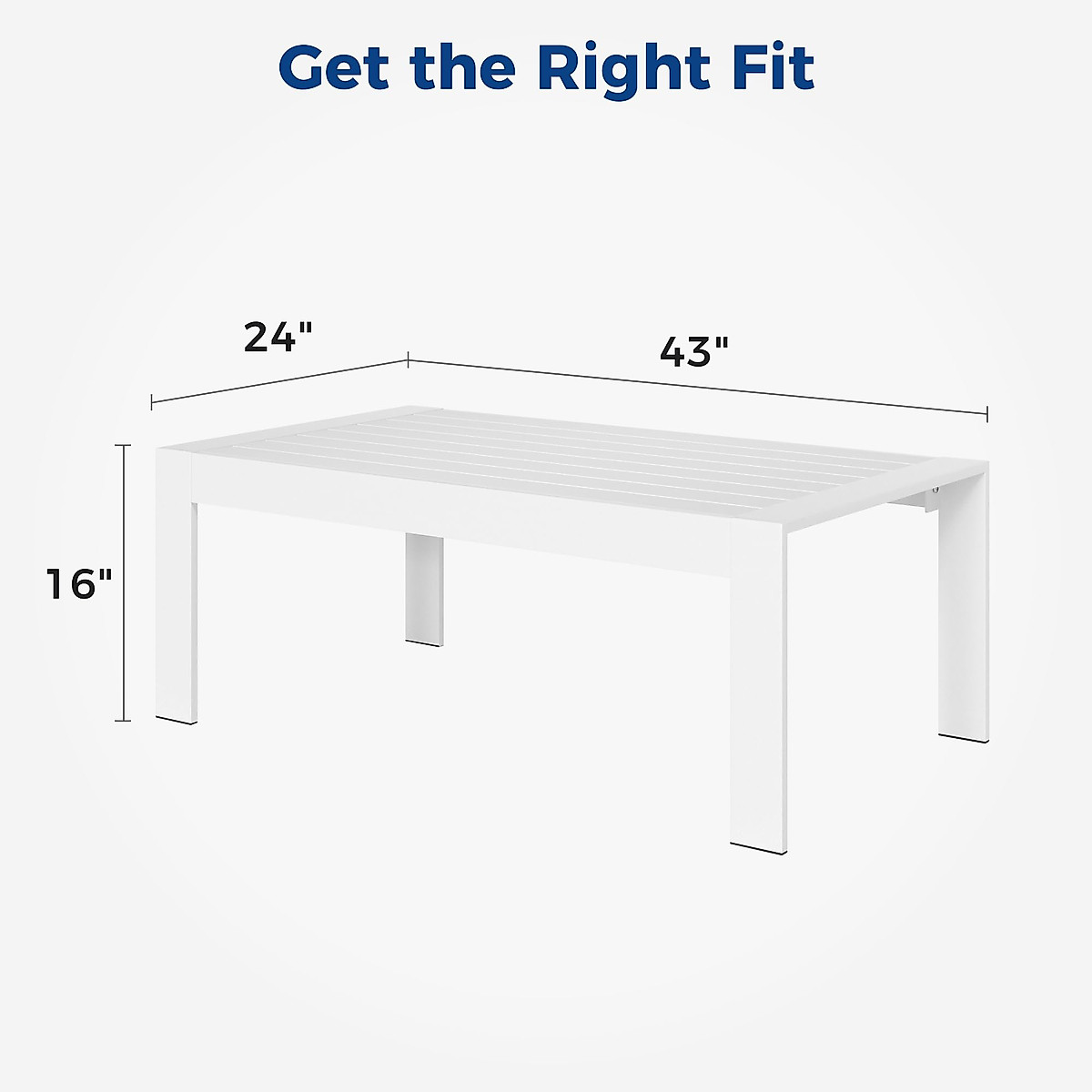 Wisteria Lane Aluminum Outdoor Furniture Patio Coffee Table, All-Weather Outdoor Metal Coffee Table, Modern Rectangle Coffee Table for Balcony, Garden, White