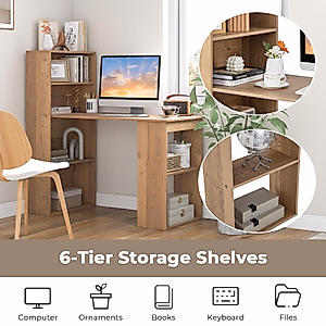 GRAFFY Computer Desk with Shelves, Natural