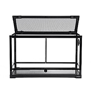 REPTI ZOO Tempered Glass Reptile Terrarium 30 Gallon, Wide Reptile Tank 30" x 12"x 18" for Reptile Pets Bearded Dragon Gecko Lizard, Double Front Opening Doors Top Screen Ventilation