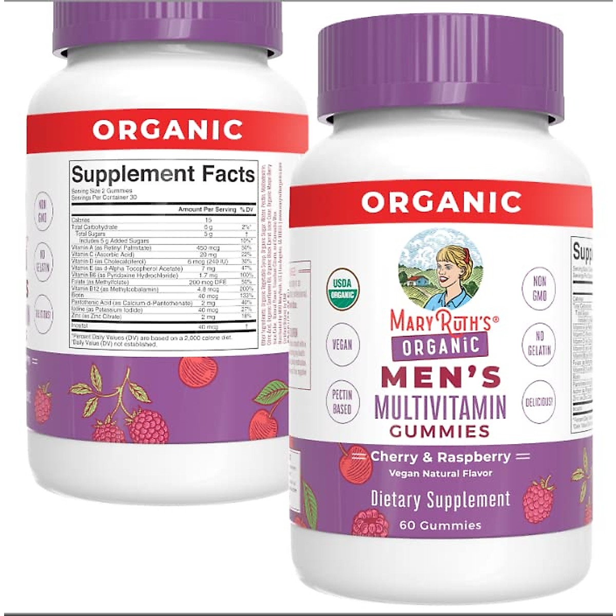 USDA Organic Men' s Multivitamins Gummies & Magnesium Citrate Gummies Bundle by MaryRuth's | Immune Support | Calm Magnesium Gummies for Adults & Kids 4+ | Stress Relief, Bone, Nerve, Gut Health