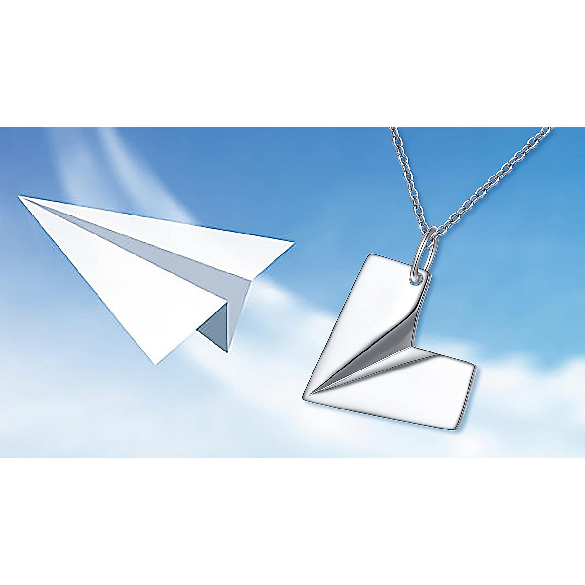 DAOCHONG 925 Sterling Silver Paper Airplane Paper Plane Heart Pendant Necklace for Women Teen Men Gift Jewelry