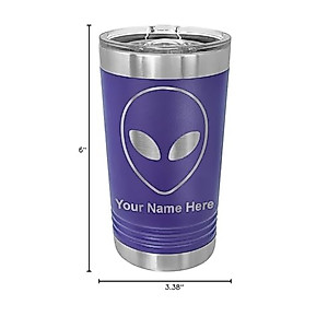 LaserGram 16oz Vacuum Insulated Pint Tumbler, Alien Head, Personalized Engraving Included (Dark Purple)