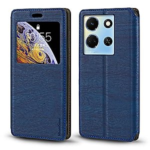Shantime for Infinix Note 30 5G Case, Wood Grain Leather Case with Card Holder and Window, Magnetic Flip Cover for Infinix Note 30 5G (6.78”) Blue
