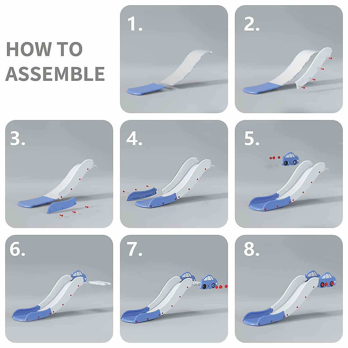 Kids Slide for Bed Couch Slide for Stairs Slide Extended Widened Toddler Slide Plastic Indoor Slide Toy Easy to Assemble Store Car Blue Plus