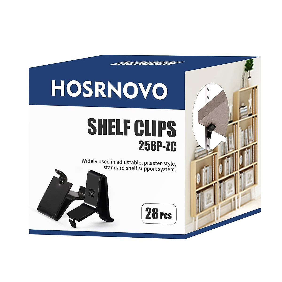 Shelf Clips, Hosrnovo 28PCS Adjustable Supports Clip for 255 Standard Pilaster, Heavy Duty Metal Shelving Brackets Clips for Kitchen Cabinet Bookcase (Black)