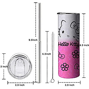 GUUMAA Kitty Stuff Water Bottle Adult Stainless Steel Cup for Kids with Straw and Lid Thermal Sippy Cup 20 Oz Coffee Mug Pink Kitty Tumblers Birthday Gift for Women