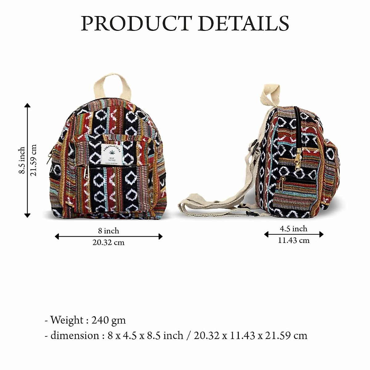 ECOBAWA Hemp Mini Backpack for women Adjustable shoulder strap Mini Bag Washable Lightweight Casual Daypack (Brown)