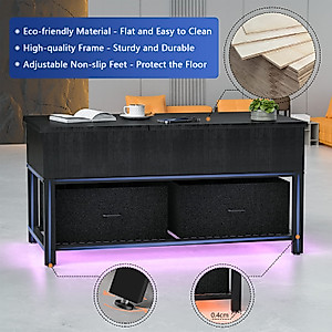 Hasipu Lift Top Coffee Table with Storage for Living Room LED Furniture 39.4",Modern Square Center Tables with USB Charging Port, Black