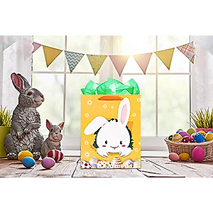Hohomark Large Easter Gift Bag with Handles 5.8inchx10.5inchx13inch Easter Eggs Bunny Bags For Kids Presents Egg Hunts with Tissue Paper Spring Gift Bags for Easter Party Favor,Multi