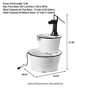 glitzhome Metal Tiered Water Fountain with Pump Garden Tools Waterfall Fountain for Outdoor Patio Garden Backyard Decking Décor White 31.5" H
