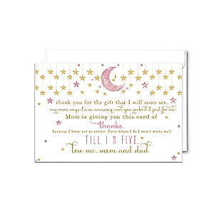 25 Twinkle Little Star Baby Thank You Cards Pack – Girls Baby Shower Notes with Envelopes Set, Prefilled Message, Customizable and Personalize Blank Stationery Pink and Gold, New Parents Gift Ideas
