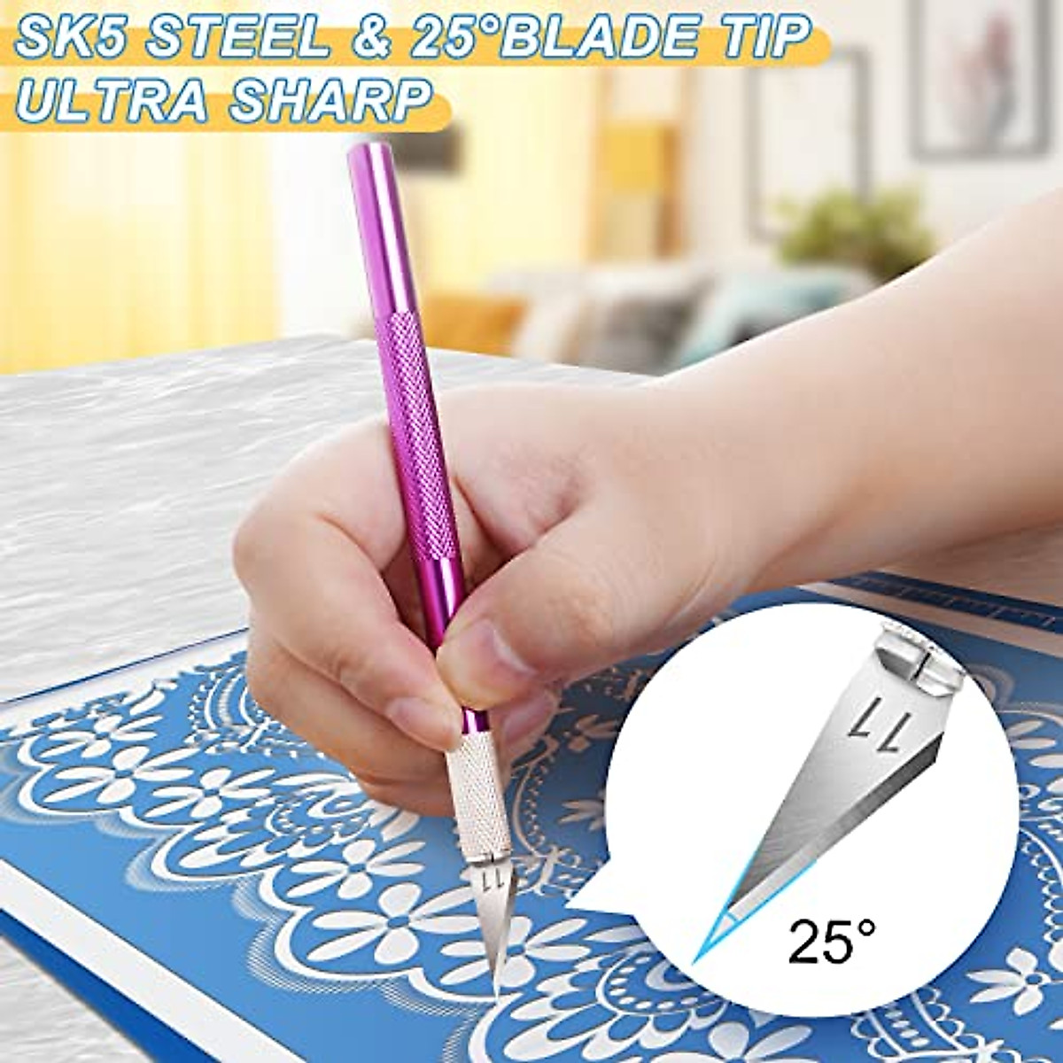 DIYSELF Exacto Knife with 9PCS Blades Refills (#11, 16, 17), Craft Knife Set, Hobby Knife for Carving, Cutting, Precision Knife for Art, Craft, Model Making (Purple)