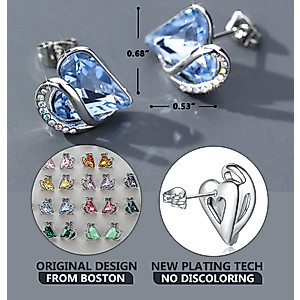 Leafael Infinity Love Heart Stud Earrings for Women, Silver Tone Fashion Statement Jewelry, Birthday Gifts for Mom Wife Her, March & December Birthstone Crystal, Light Sapphire Blue