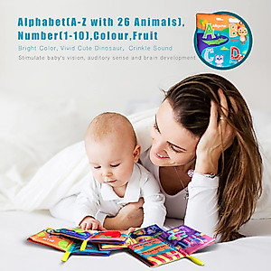AMINFUN Soft Cloth Baby Book Toy 0-6 Months, Baby Learning Book(ABC-Z,1-10,Colour,Fruit,4 Pack),Touch and Feel Crinkle Book Infants 6-18 Months,Early Educational Toy 0-3, Gift for Babies Infants