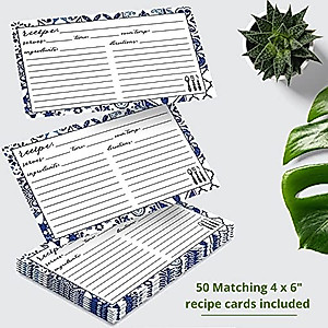 Cookbook Recipe Binder/Organizer, Blue Pattern 3-Ring Binder to Hold All Your Recipes and Recipe Cards, 6 Tabbed Divider Sections, 50 Matching Recipe Cards Included