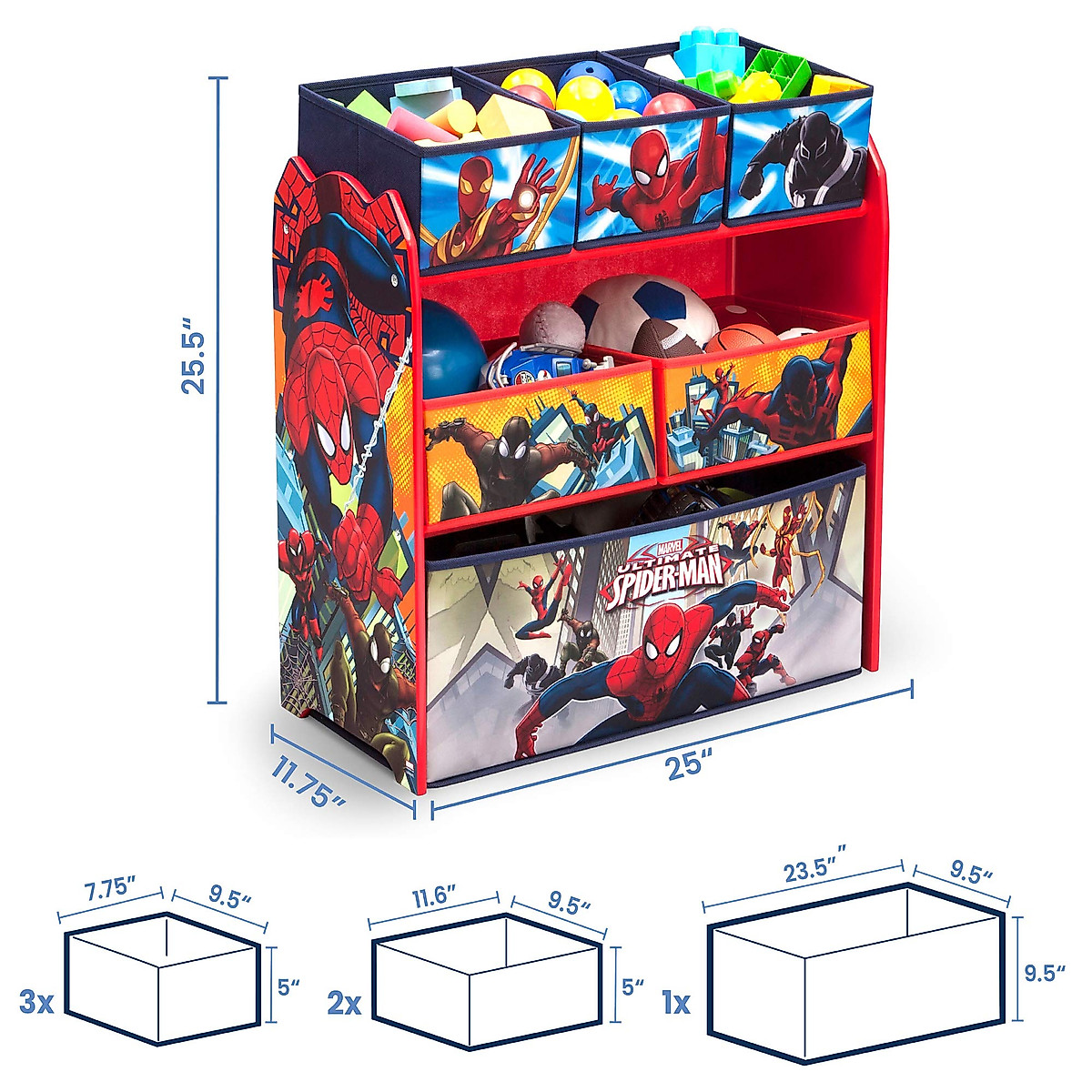 Delta Children Chair Desk with Storage Bin + Design and Store 6 Bin Toy Storage Organizer, Marvel Spider-Man (Bundle)