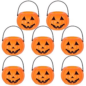 Kisangel 8pcs Pumpkin Bucket Plastic Buckets with Handles Candy Buckets for Kids Trick or Treat(3.14X2.36X1.77inch)