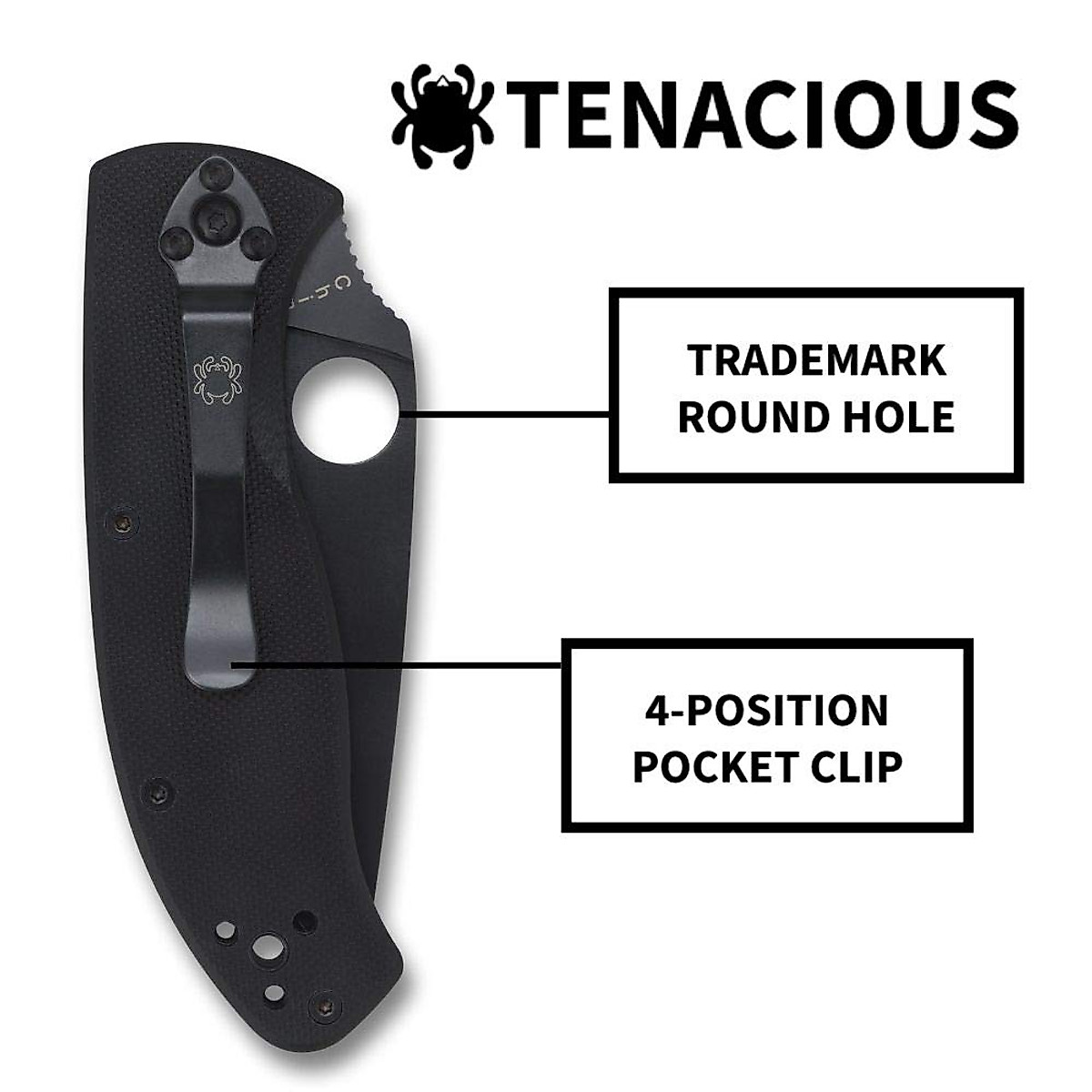 Spyderco Tenacious Folding Utility Pocket Knife with 3.39" Black Stainless Steel Blade and Durable G-10 Handle - Everyday Carry - CombinationEdge - C122GBBKPS