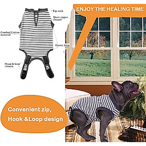 Wabdhally Dog Surgery Recovery Suit,Surgical Suit for Medium Female Spay,Soft Combed Cotton,Grey Striped Zipper Onesie M