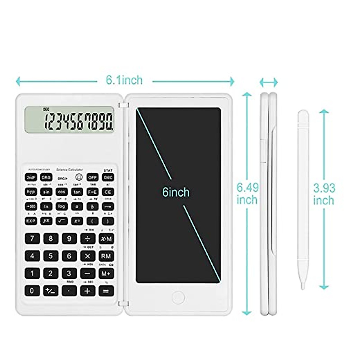 Scientific Calculator, Collapsible Engineering Calculator with Erasable Writing Tablet,10-Digit LCD Display Pocket Calculator for School Office Meeting Rooms Construction Financial(White)