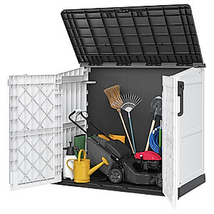 LHBGO Outdoor Storage Shed 36 Cu. Ft.Horizontal Garden Storage Extra Large Capacity Weather Resistant Storage Box, Lockable Resin Waterproof Shed for Bike, Garbage Cans, Lawnmowe, Garden Tools
