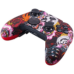 9CDeer 1 x Protective Customize Transfer Print Silicone Cover Skin Red Dragon + 6 Thumb Grips Analog Caps for Xbox Elite Series 2 Controller