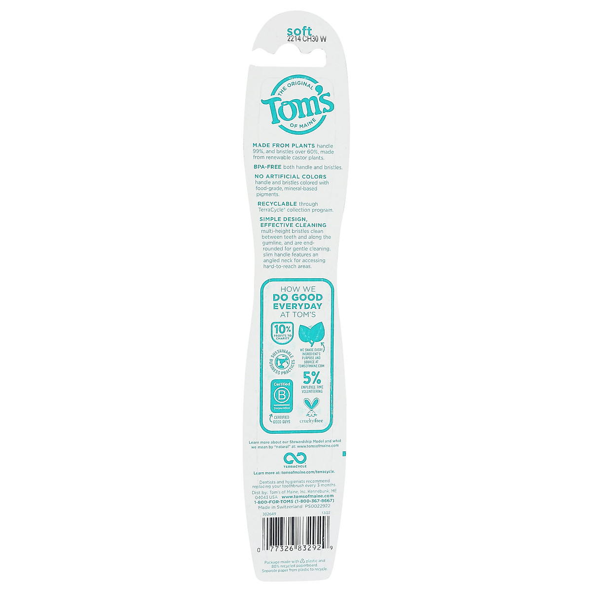 Tom's of Maine, Naturally Clean Toothbrush (Soft), Toothbrushes, Soft Toothbrush, 1-Pack