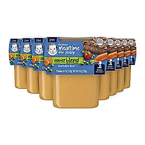 Gerber Baby Food 2nd Foods, Dinner, Vegetable & Beef Puree, 4 Ounce Tubs, 2-Pack (Pack of 8)