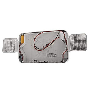 LFI Lights | Combo Red Exit Sign with Emergency Lights | White Housing | All LED | Two Adjustable Square Heads | Hardwired with Battery Backup | UL Listed | (1 Pack) | COMBO2-R