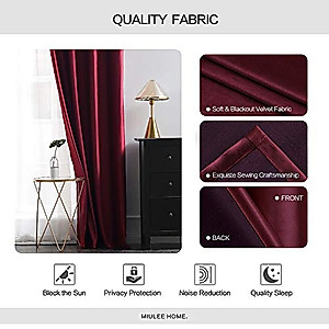 MIULEE Blackout Velvet Curtains Solid Soft Burgundy Red Thermal Insulated Soundproof Room Darkening Curtains/Drapes for Living Room Bedroom 52 x 90 Inch(2 Panels Grommet and 2 Panels Back Tab)