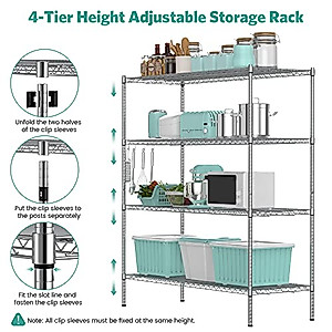 Leteuke Wire Shelving Unit with Wheels, NSF Certified 4 Tier Adjustable Storage Shelves 60"×24"×72", 2400LBS Heavy Duty Shelving Commercial Grade Metal Storage Utility Rack for Kitchen Garage, Chrome