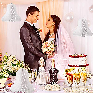 WILLBOND 5 Pieces Big Heavy Paper Bells Hanging Honeycomb Wedding Bells White Bridal Honeycomb Bells Decorating Supplies Suitable for Weddings, Parties, Baby Showers