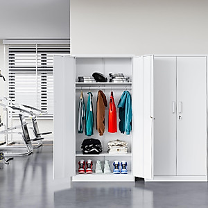 BYNSOE Metal Storage Cabinet 72'' Metal Locker with Locking Metal Storage Locker with Hanging Rod for Office Hospital Require Assembly (White)