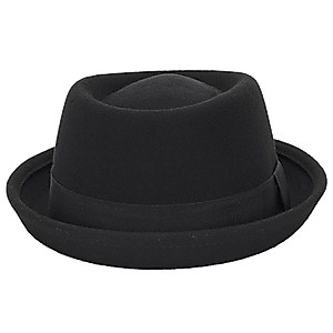 Mens-Pork-Pie-Hat Flat-Top-Bowler-Hat Wool-Fedora-Hat for Women