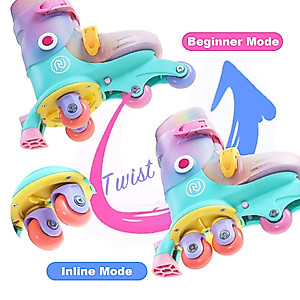 JajaHoho Roller Skates for Kids, Adjustable Convertible 2-in-1 Skates, Age 3-7,Junior Size 7-12, Tri-Wheels to Inline Skates 3 Wheels, Roller Blades for Boys Girls Toddler (Macaron, XS, US 7J-11J)